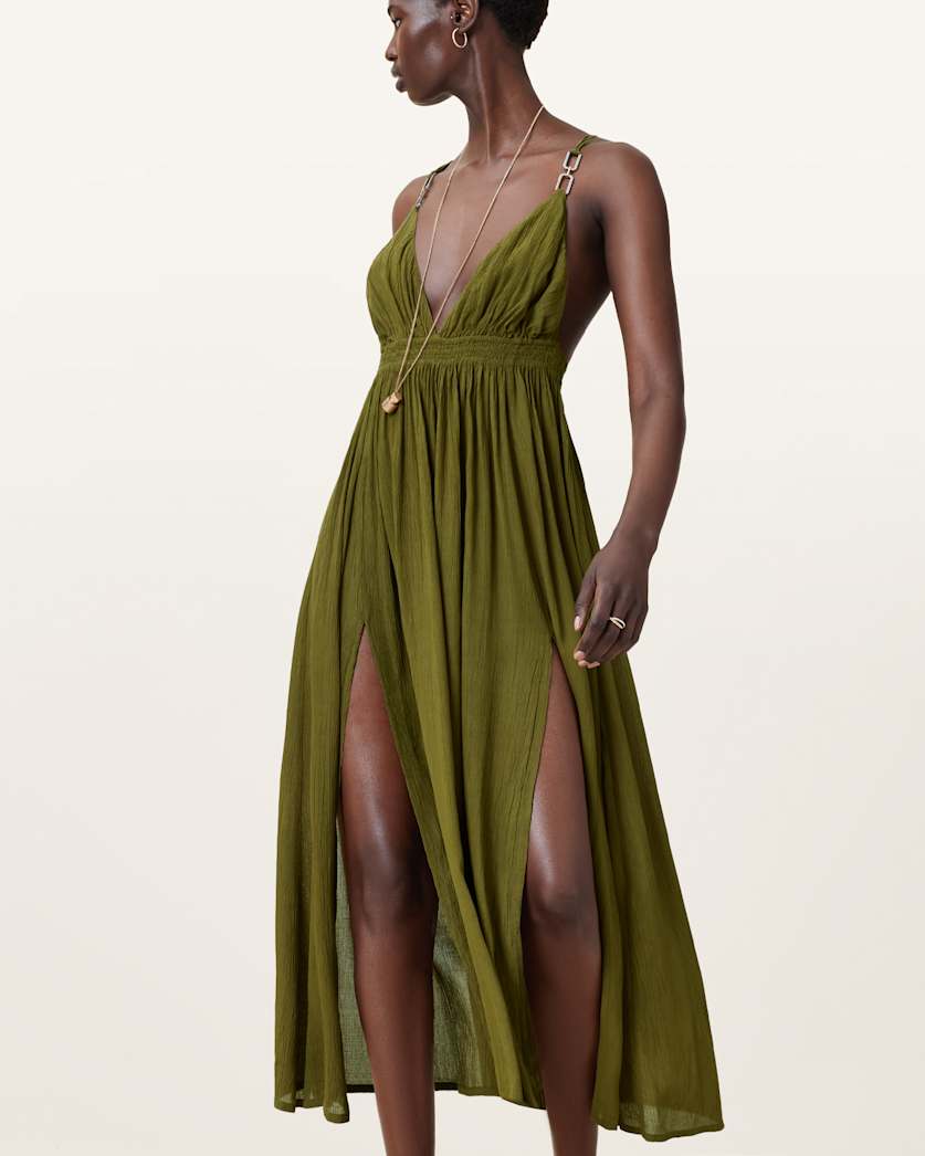 Rosa Hex Maxi Dress FIR GREEN | ALLSAINTS